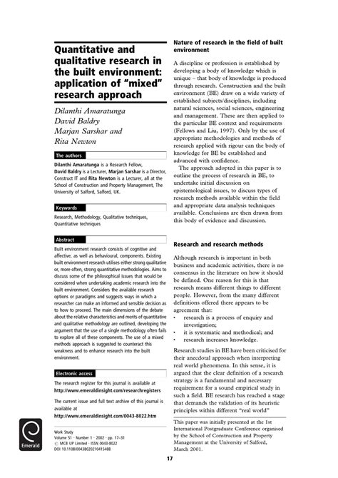Pdf Qualitative And Quantitative Research In The Built Environment Application Of Mixed