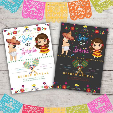 Señor Or Señorita Gender Reveal Invitation Black Or White Etsy