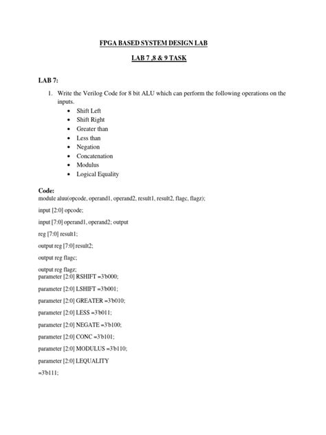 Fpga Based System Design Lab Lab 7 8 And 9 Task Pdf