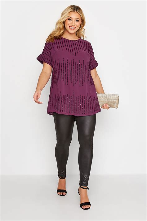 Plus Size Luxe Purple Sequin Hand Embellished Top Yours Clothing