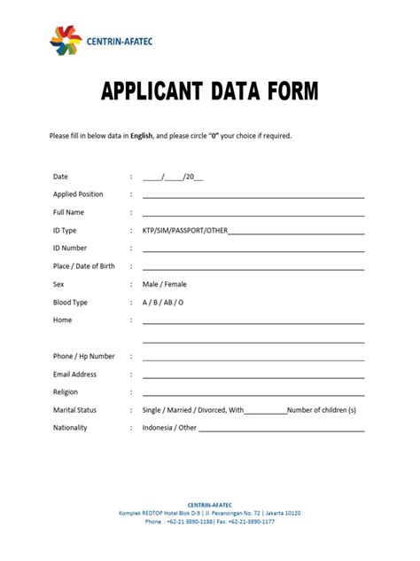 Applicant Data Form Centrin Pdf