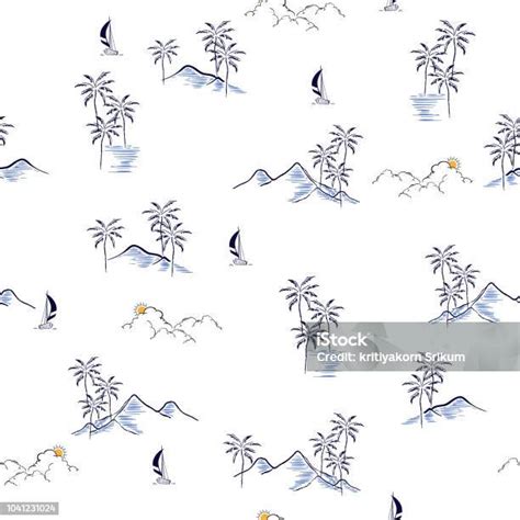손으로 그린 여름 섬 열 대 원활한 패턴 벡터 일반 반복 디자인 패션 벽지 그리고 모든 지문에 대 한 그리기에 대한 스톡 벡터 아트 및 기타 이미지 Istock