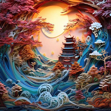 Exquisite Paper Quilling Colorful Colors Papercut Complex Details Generative Ai Stock