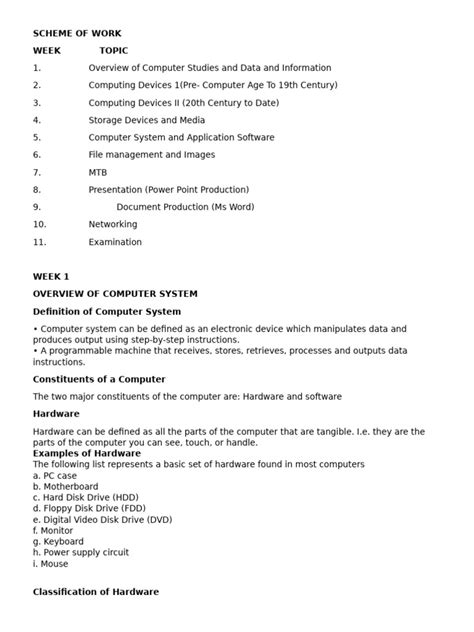 Ss1 First Term Ict Notes Pdf Computer Hardware Software