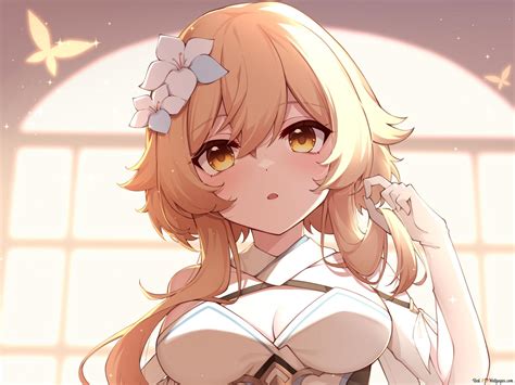 Princess Lumine Pretty Golden Eyes Genshin Impact 2k Wallpaper Download