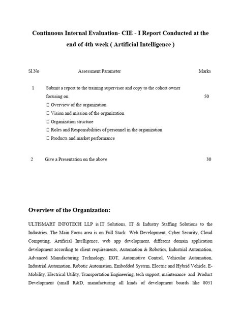 Continuous Internal Evaluation Cie 1 Report For Ai Pdf Organizational Structure Artificial