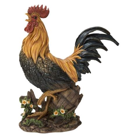Hi Line T Ltd Large Cock On A Wood Barrel Statues 87961 B The