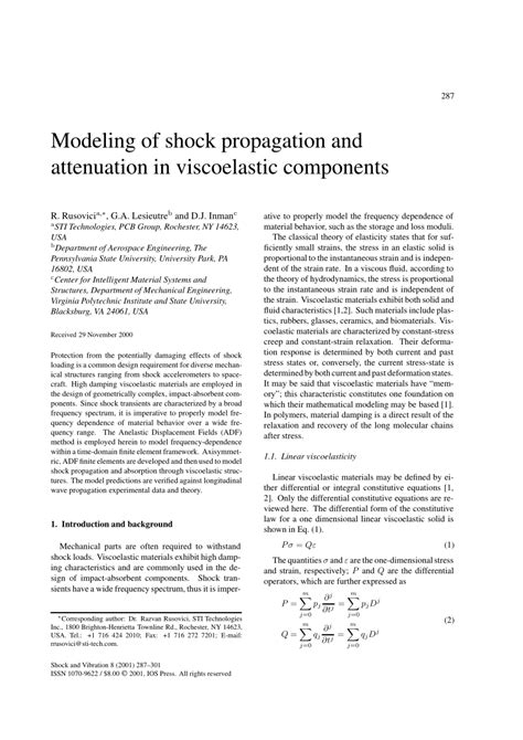 Pdf Modeling Of Shock Propagation And Attenuation In Viscoelastic Components