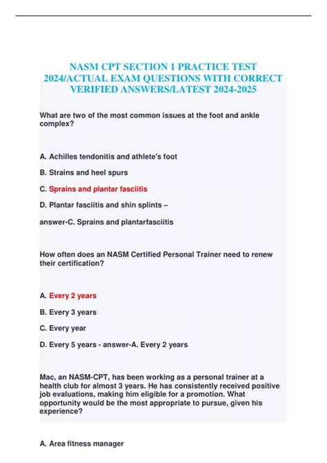 Nasm Cpt Section 1 Practice Test 2024 Actual Exam Questions With Correct Verified Answers Latest