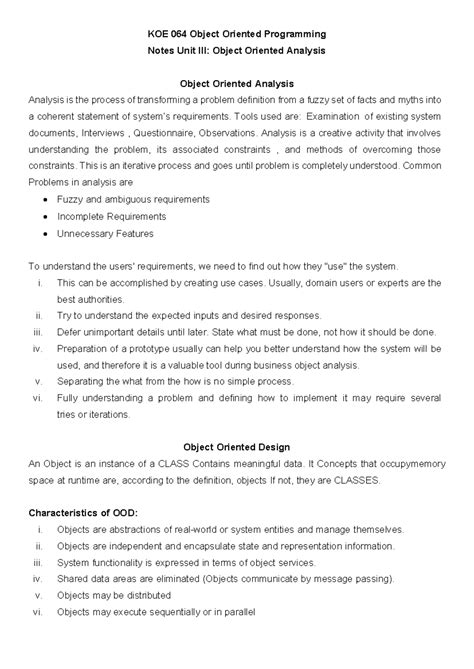 Koe064 Oop Notes Unit 3 3 Year Ee Branch Btech Koe 064 Object