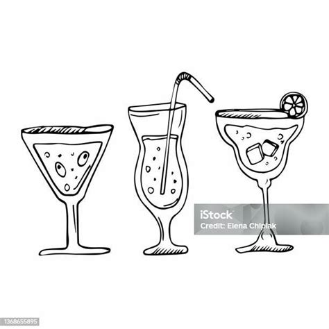 칵테일과 알코올 음료의 벡터 낙서 세트 라인 트로피컬 칵테일과 여름 주스 맥주에 대한 스톡 벡터 아트 및 기타 이미지 맥주 개체 그룹 건강관리와 의술 Istock