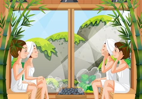 Premium Vector Girls In Sauna Steam Room
