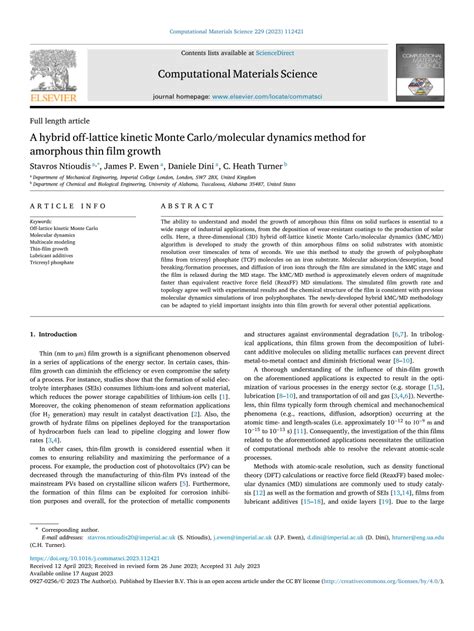 Pdf A Hybrid Off Lattice Kinetic Monte Carlo Molecular Dynamics Method For Amorphous Thin Film