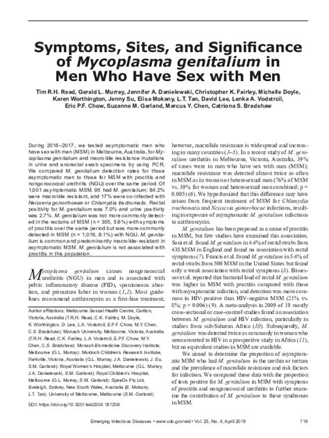 Pdf Symptoms Sites And Significance Of Mycoplasma Genitalium In Men Who Have Sex With Men
