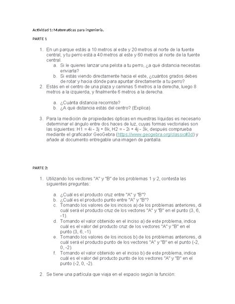 Act matematicas p ing Actividad Matematicas para ingeniería PARTE En un parque