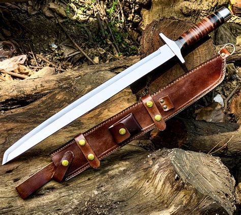 Handcrafted Viking Short Sword W Leather Sheath Carbon Steel Blade