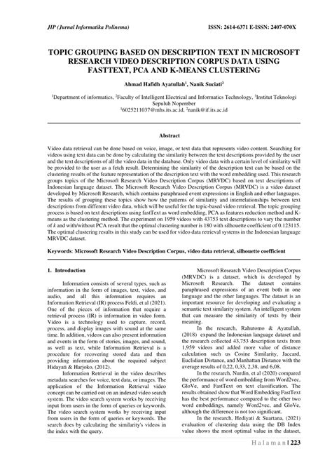 Pdf Topic Grouping Based On Description Text In Microsoft Research Video Description Corpus