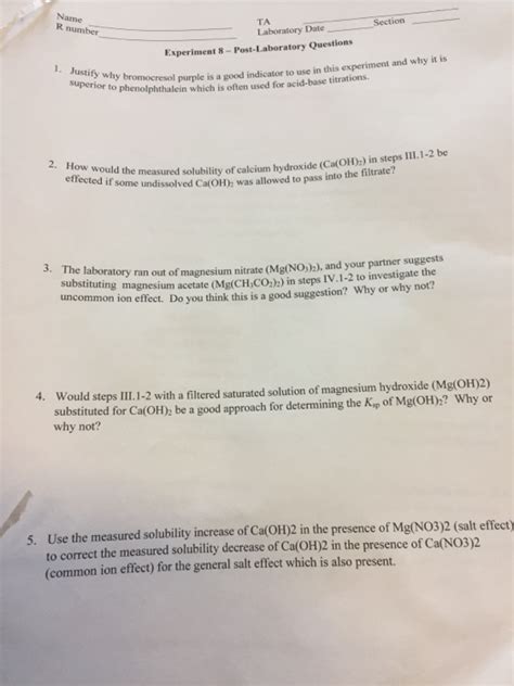 solved name number section ta laboratory date experiment 8