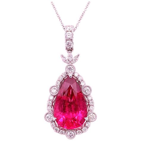 3756 Carat Tourmaline Rubellite Diamond Pendant Necklace For Sale At