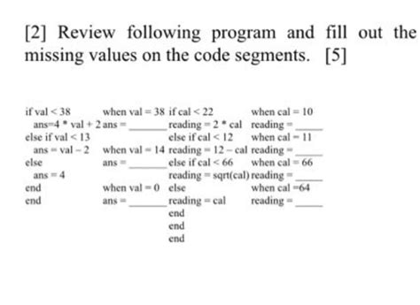 Solved Review Following Program And Fill Out The Missing