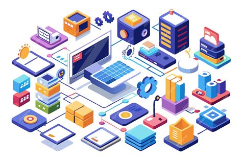 Isometric Illustration Of A Connected Network Of Devices And Data