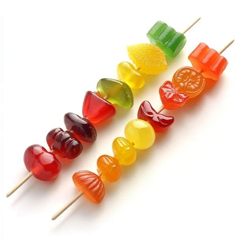 Gummy Candy Kebabs With Alternating Fruits And Shapes On A Stick Premium Ai Generated Image