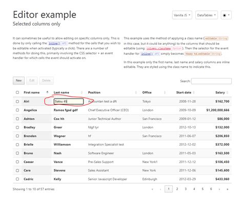 Show All Editable Fields For All Rows As The Encircled Field On