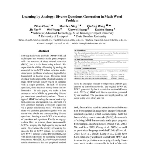 Learning By Analogy Diverse Questions Generation In Math Word Problem Acl Anthology