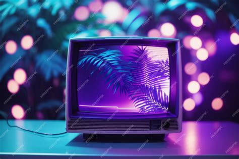 premium ai image retro vintage computer monitor with tropical paradise