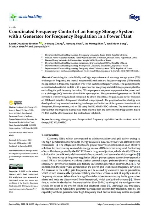 Pdf Coordinated Frequency Control Of An Energy Storage System With A Generator For Frequency