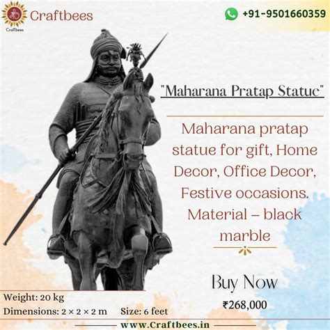 Maharana Pratap Statue Statue Black Marble Office Decor