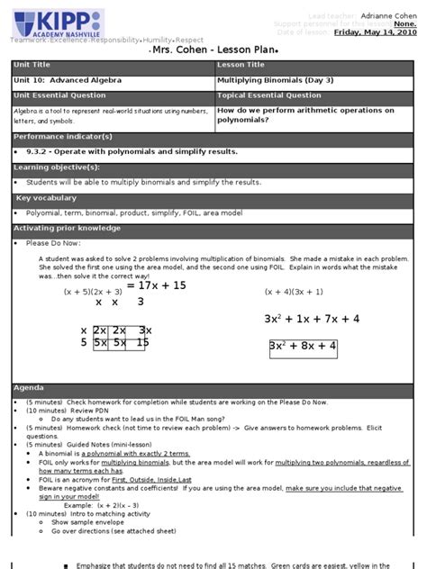Advanced Algebra Binomial Multiplication Pdf Polynomial Learning