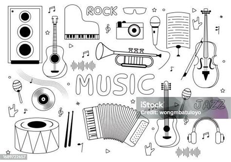 음악 요소 벡터 일러스트레이션 다양한 음표와 악기 현대 플랫 키즈 만화 손으로 그린 배경 템플릿 Dj에 대한 스톡 벡터 아트 및 기타 이미지 Istock