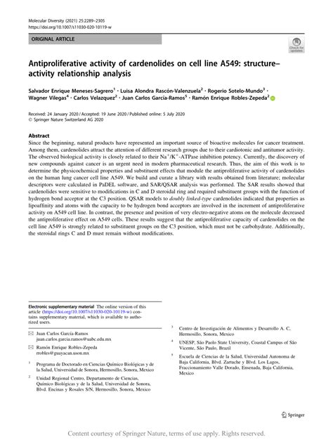Antiproliferative Activity Of Cardenolides On Cell Line A549 Structure