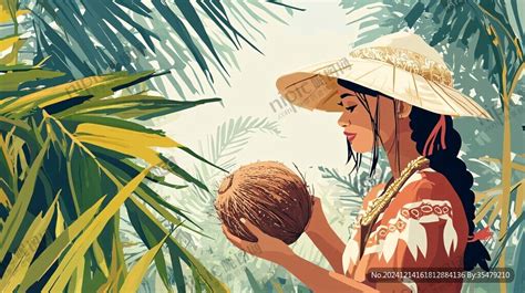 Ai创作图黎族人物插画 傣族人物插画 傣族插画人物 黎族插画 黎族姑娘 傣族插画 西双版纳活动旅游插画 椰林中的女人 拉祜族人物插画 通人物