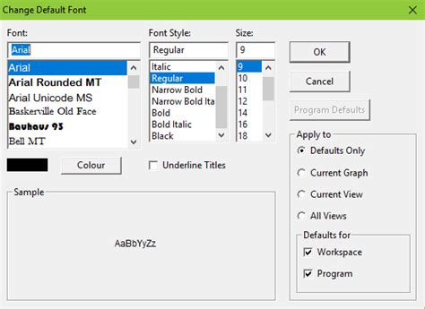 Defaults Only Graph Font Formatting Graphs Results Program Skills