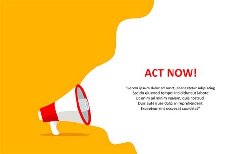 지금 행동하라 메가폰이 있는 배너 Act Now 말풍선 배너 소매 쇼핑 온라인 마케팅 템플릿 배너 포스터 및 배경에 대 한 벡터 그림 개념에 대한 스톡 벡터 아트 및 기타