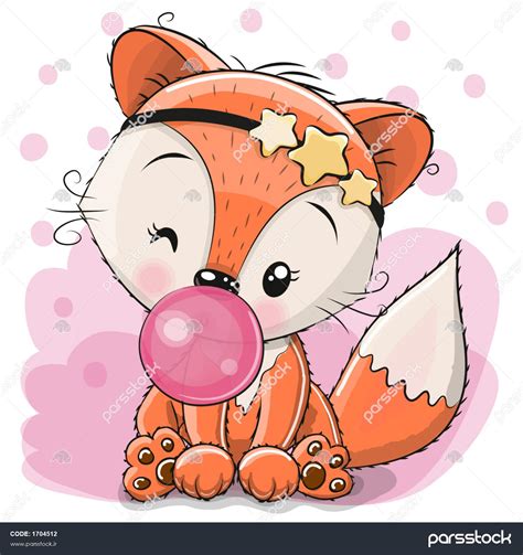 روباه کارتونی ناز با آدامس حباب دار در پس زمینه صورتی 1704512