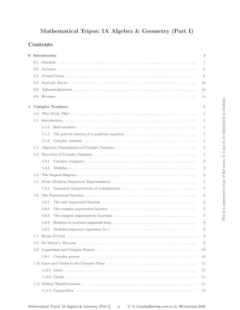 Pdf Mathematical Tripos Ia Algebra And Geometry Part I · Pdf Filemathematical Tripos Ia