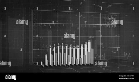 Image Of Diagrams With Numbers And Data Processing On Black Background