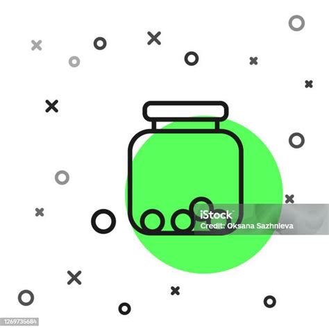 흰색 배경에 고립 된 아이콘 내부사탕이있는 검은 줄 유리 항아리 벡터 검은색에 대한 스톡 벡터 아트 및 기타 이미지 검은색 공휴일 귀여운 Istock