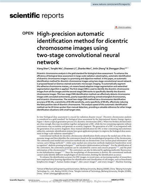 Pdf High Precision Automatic Identification Method For Dicentric Chromosome Images Using Two
