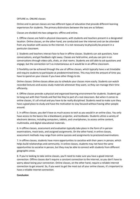 Offline Vs Online Classes Pdf