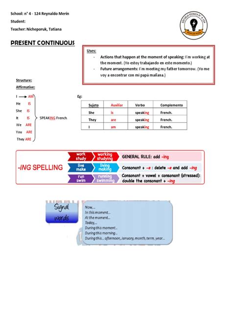 Present Continuous Affirmative Pdf Semantic Units Syntax