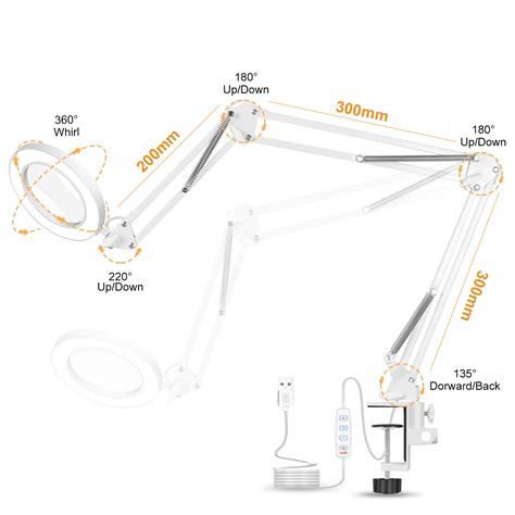 Newacalox Flexible Desk Large 5x Usb Led Magnifying Glass 3 Colors Illuminated Magnifier Lamp