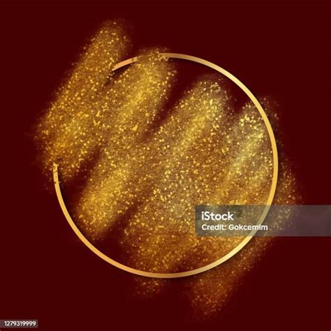 레드 Bckground에 황금 반짝이 브러시 스트로크와 골드 프레임 골드 샤이니 그런지 텍스처 골드 호일 브러쉬 스트로크 클립 아트 골드 페인트 블롯 절연 인사말 카드 및