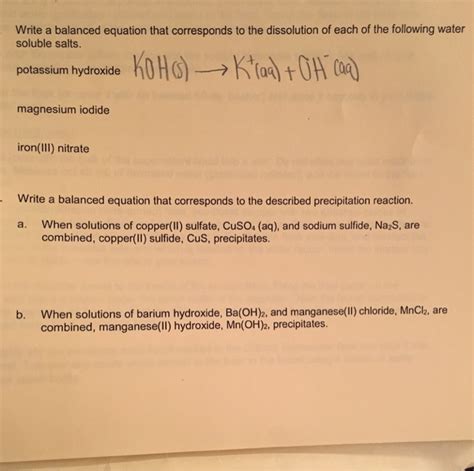 Solved Write A Balanced Equation That Corresponds To The
