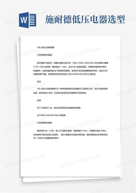 施耐德低压电器选型Word模板下载 编号qrzonvod 熊猫办公
