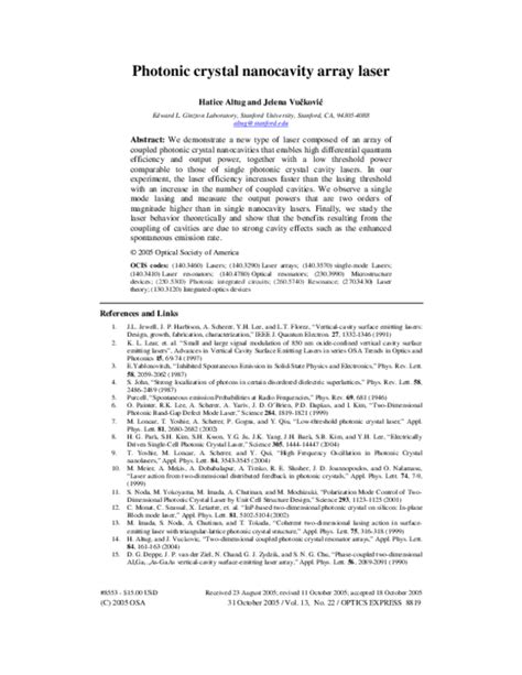 Pdf Photonic Crystal Nanocavity Array Laser