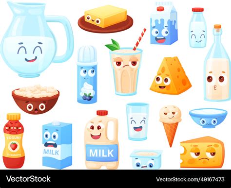 Cartoon Dairy Products Vector Illustration Of Different Milk Products